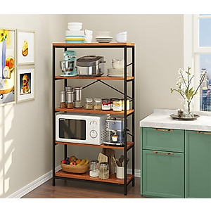 Himimi Industrial Bookshelf 5-Tier, Bookcase 58" H Ladder Shelf, Storage Shelves Rack Shelf Unit, Accent Furniture Metal Frame, Home Office Furniture for Bathroom, Living Room, Vintage Brown