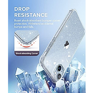 BERFY [5 in 1 for iPhone 14 Plus Case Clear Glitter, with 2X Screen Protector + 2X Camera Lens Protector [Non-Yellowing] Sparkle Bling Hard Shockproof Phone Case for Women Girls 6.7", Shiny Clear