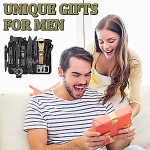 Gifts for Men Dad Husband Boyfriend Him, Survival Kits, 14 in 1 Survival Gear Camping Essentials Cool Gadgets for Camping Hiking Wilderness Adventures and Disaster Preparedness