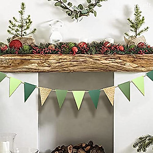 Gold Green Triangle Banner Decoration Greenery Party Supplies Bunting Signs for Birthday Nursery Classroom Anniversary Decoration Graduation Back to School Flags 15 pcs (Golden Green Atrovirens ) 10 Feet