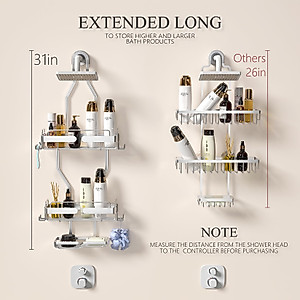 Bathroom Organizer Hanging Shower Caddy: Over Shower Head Shelf for Inside the Bath - Extra Long Rack for Tall Showerhead - Silver