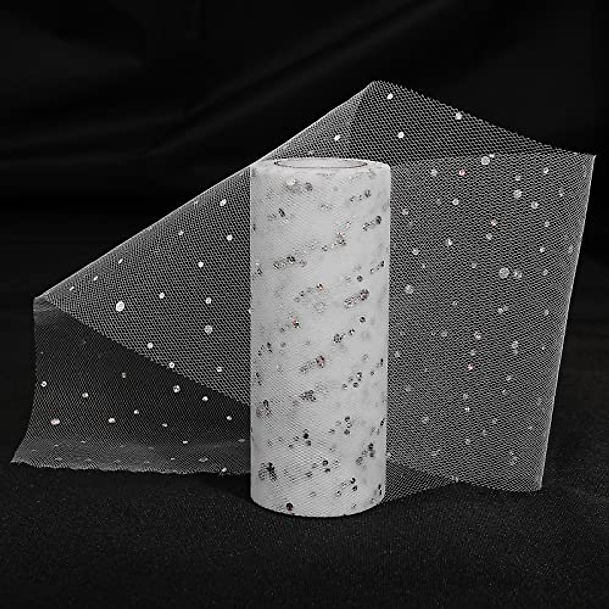 Osunnus Silver Glitter Tulle Fabric Roll 6" by 25 Yards Sequin Netting Fabric for DIY Gift Wrapping Wedding Christmas Baby Shower Tutu Birthday Party Decorations