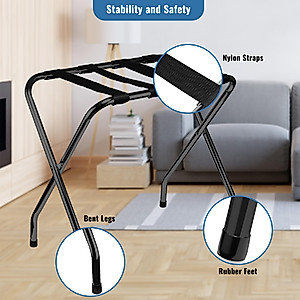 USTECH Luggage Rack-Single Tier, Pack of 1, Black, Fully Asssembled, Foldable Rack for Guest Room