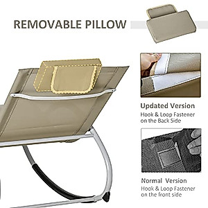 Outsunny Outdoor Rocking Chair with Detachable Pillow, Zero Gravity Patio Chaise Sun Lounger Chair with Breathable Mesh Fabric, and Curved Armrests for Lawn, Garden or Pool, Sand