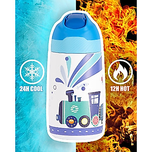 FEIJIAN Kids Insulated Water Bottle With Straw Lid 12oz, Leak-Proof BPA-FREE Metal Drink Flask, Double Wall Vacuum Stainless Steel Reusable Tumbler For Toddlers, Girls, Boys-Suitable For School