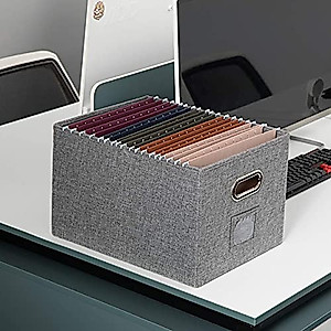 Collapsible File Box Storage Organizer with Lid [1-Pack] Decorative Linen Filing Storage Office Box Hanging Letter/Legal Folder Home Office Bins Cabinet Container