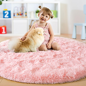 Noahas Fluffy Round Rug 4Ft,Pink Rugs for Bedroom Girls,Fuzzy Rug for Kids Room,Shaggy Bedroom Carpet,Circle Shag Area Rug,Soft Nursery Rug,Room Decor Aesthetic