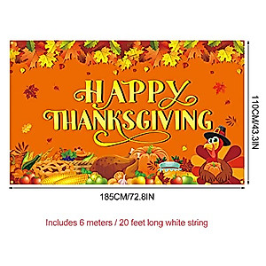PTFNY Happy Thanksgiving Backdrop Banner 73 x 43 Inch Large Thanksgiving Day Background Banner Maple Leaves Pumpkin Turkey Party Banner Thanksgiving Decorations Photo Booth Props