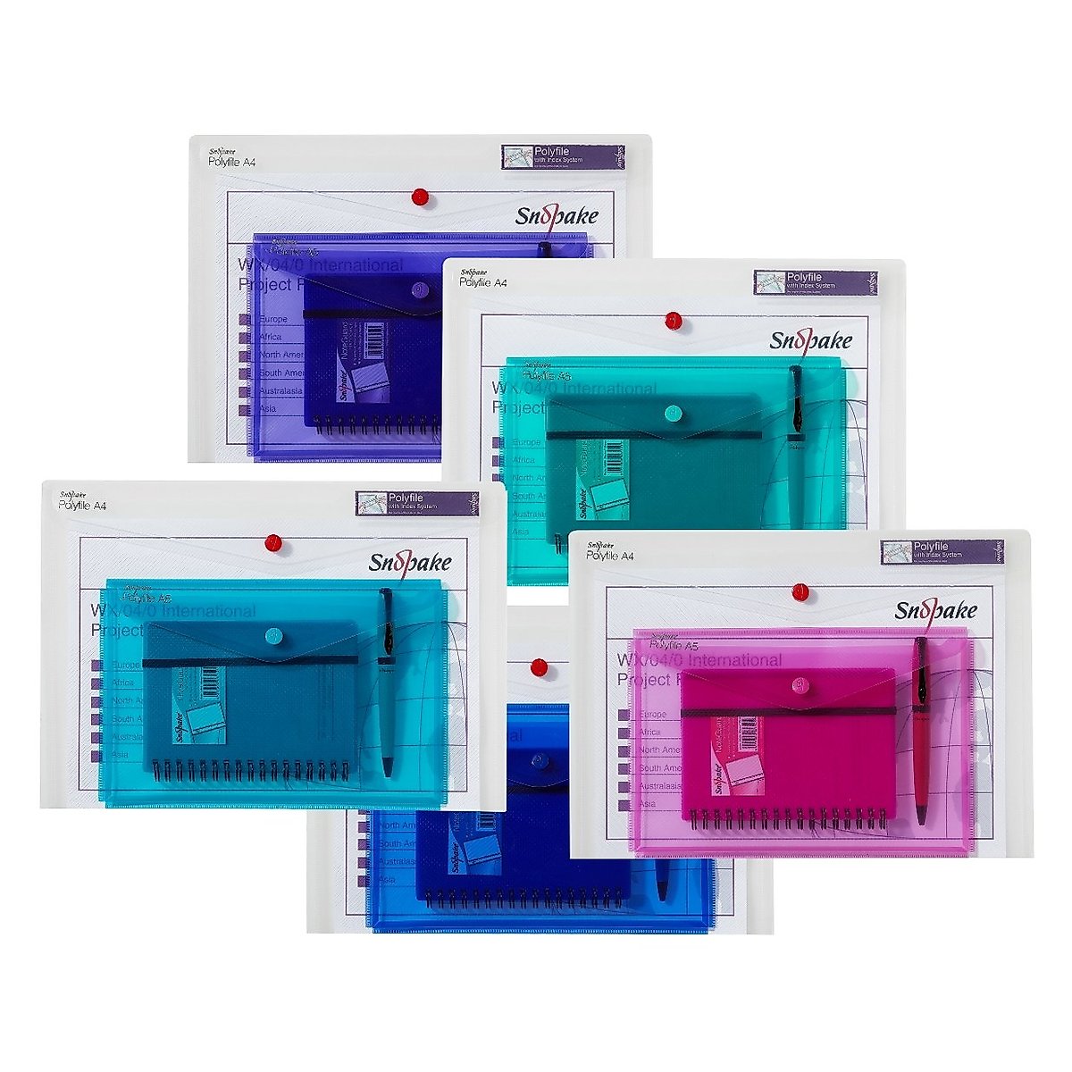 Snopake A4/A5 Polyfile Duo Popper Wallet with Index Tab and Press Stud Closure – Clear [Pack of 5] Ref: 15693