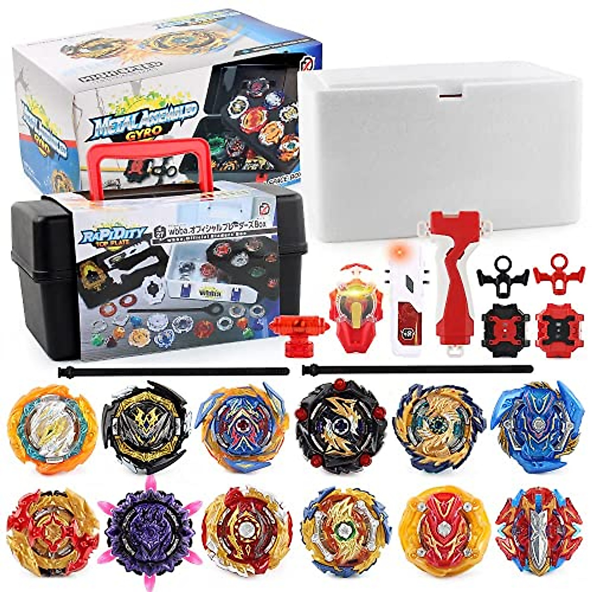 Battling Top Burst Gyro Toy Set, LZSZRZ 12 Pcs Spinning Tops 3 Launchers Combat Battling Game Toy Set with Portable Storage Box Gift for Children Boys Girls Kids - Ages 6+