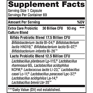 Renew Life Adult Probiotics, 30 Billion CFU Guaranteed, Probiotic Supplement for Digestive & Immune Health, Shelf Stable, Gluten Free, Extra Care, For Men & Women, 60 Capsules