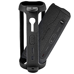 Silicone Case for JBL FLIP 6 Waterproof Portable Bluetooth Speaker, Gel Soft Skin Rubber Cover, Travel Carrying Storage Bag Pouch with Shoulder Strap and Carabiner - Black