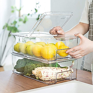 elabo Food Storage Containers Fridge Produce Saver- Stackable Refrigerator Organizer Keeper Drawers Bins Baskets with Lids and Removable Drain Tray for Veggie, Berry and Fruits