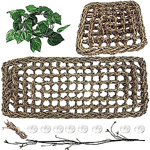 MUYG 4 PCS Bearded Dragon Hammock, Lizard Lounger Reptile Natural Seagrass Hammocks Climb Vines Plant Decoration Terrarium Accessories for Lizards Chameleon Gecko Snakes Crown Geckos
