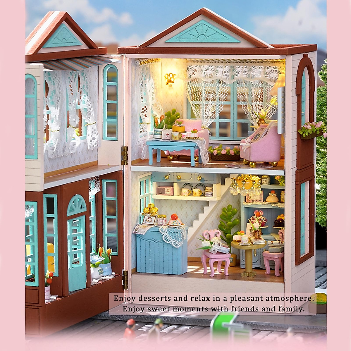 Flever Dollhouse Miniature DIY House Kit Creative Room with Furniture for Romantic Valentine's Gift (Manxing Dessert Shop)