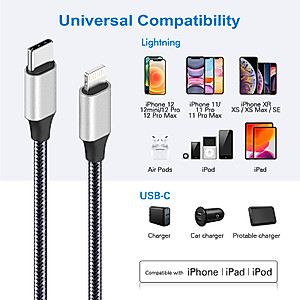 USB-C to Lightning Cable, 2 Pack 10FT 20W iPhone Charger MFi Certified Type C to Lightning Cable Sync Nylon Braided USB C Fast Charging Cable for iPhone 13/12/12Pro/12ProMax/11/11Pro MAX/XS and More