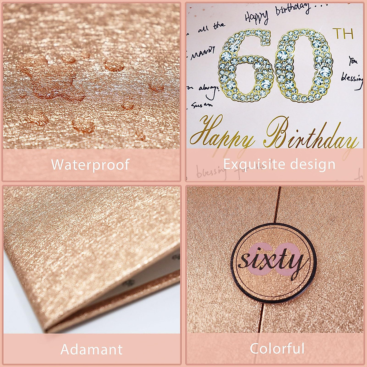 Crenics Rose Gold 60th Birthday Decorations, Creative 60th Birthday Guest Sign in Book Alternative, Large 60th Birthday Signature Book 12" x 18", Great 60 Years Old Birthday Gifts for Women