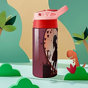 Stainless Steel Water Bottles Kissing Silhouette Travel Water Cups with Handle And Silicone Straw Drinking Cup with Leak Proof Lid Thermo Travel Mug for Women Men