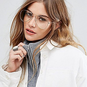 JOVAKIT Aviator Clear Lens Glasses for Women Men Non-prescription Eyeglasses Blue Light Blocking Lens Metal Frame (Black)