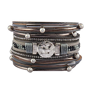 Jeilwiy Leather Wrap Around Bracelet Multi Rope Boho Bracelets Cuff Bangle Baroque Pearls Handmade Bohemian Jewelry for Women, Daughter, Sister Gifts