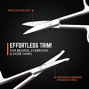 Stainless Steel Grooming Scissors - Eyebrow Scissor, Beard & Mustache Trimming Set, Small Curved & Rounded Tip Facial Hair Trimmer Kit for A Much Safer Ear, Nose Hair Clipper for Men & Travel Case