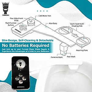 Throne Bidet Attachment for Toilet – USA Patented - Non-Electric Self Cleaning Water Sprayer Toilet Bidet Double Nozzle (Frontal & Rear Wash) Bidet Toilet Seat Attachment, Easy Install (Black)