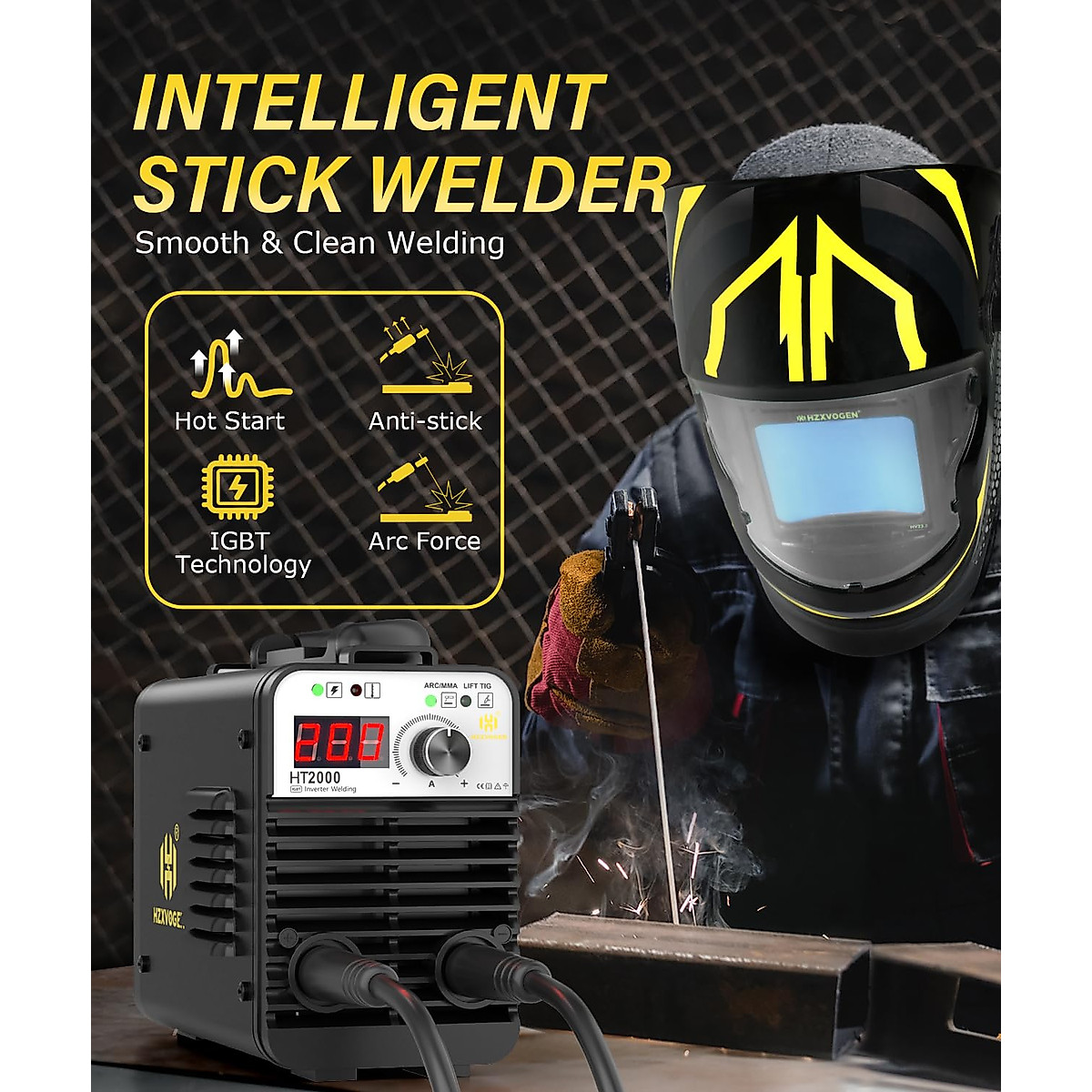 HZXVOGEN 140A Stick Welder, 110/220V ARC MMA Lift TIG Welding Machine with Hot Start Arc force Anti-Stick IGBT Portable Mini Welder Machine with Electrode Holder Cable Clamp