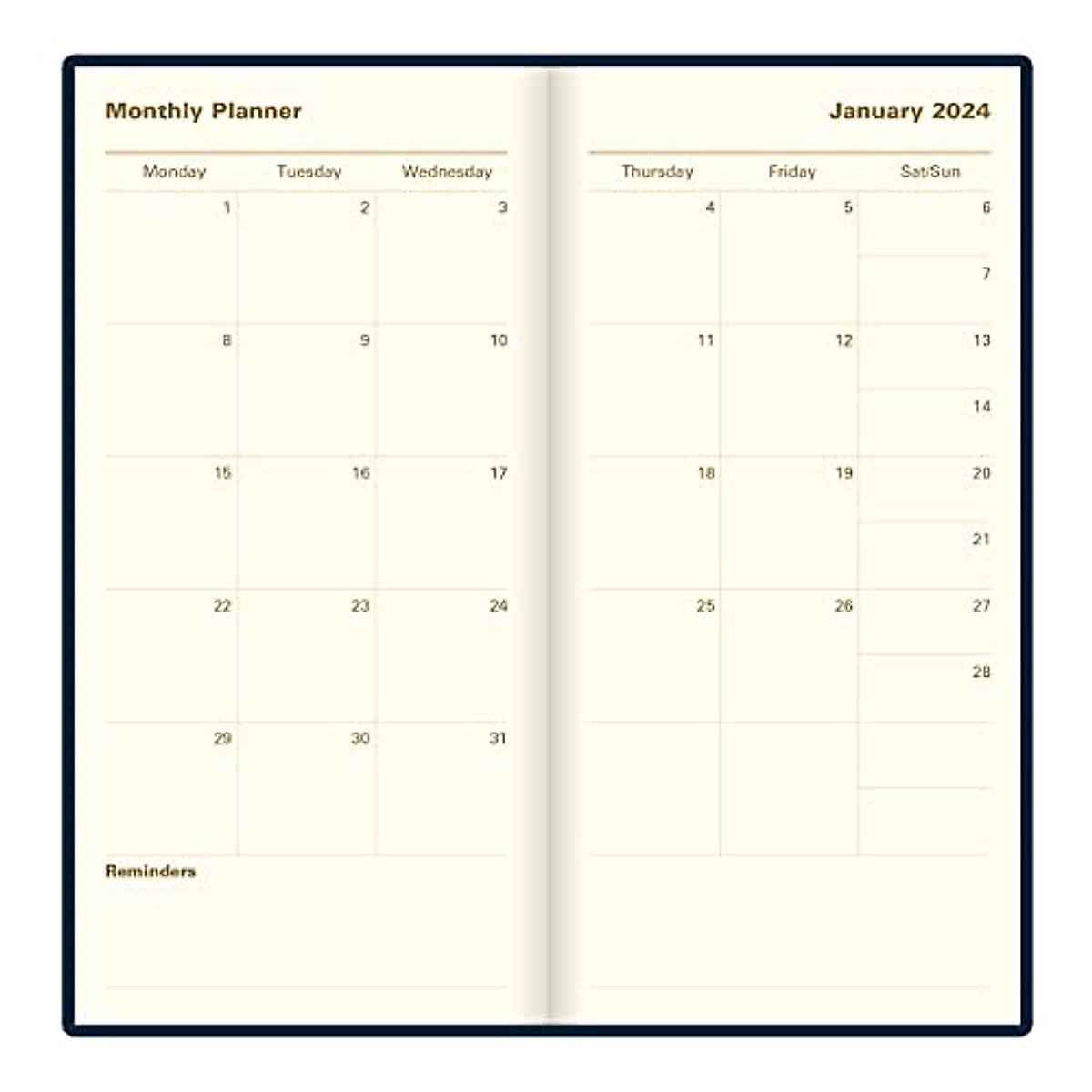 Letts of London Signature Weekly/Monthly Planner, 12 Months, January to December, 2024, Bonded Leather, Slim Size, 6.625" x 3.25", Blue (C38SUBE-24)