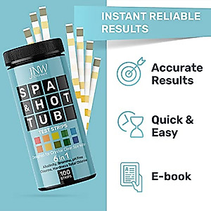 Hot Tub Test Strips - 6in1 Quick & Accurate Spa Test Strips for Hot Tubs - 100 Water Test Strips, Hot Tub Water Test Kit with E-Book - Test Chlorine, Bromine, pH, Hardness, Alkalinity - JNW Direct