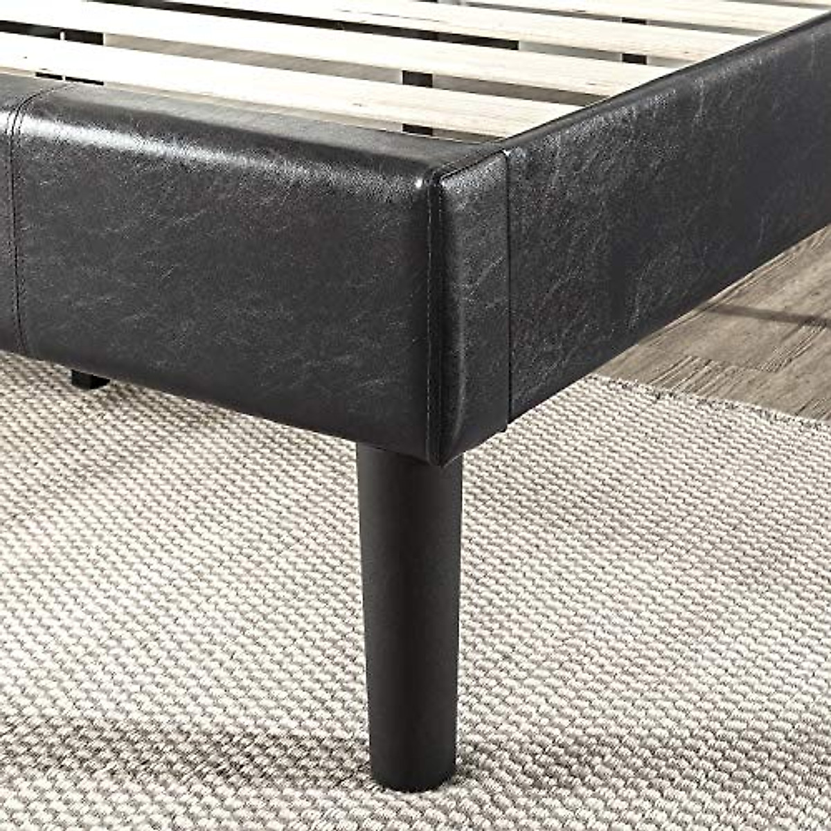 Zinus Gerard Faux Leather Upholstered Platform Bed Frame / Mattress Foundation / Wood Slat Support / No Box Spring Needed / Easy Assembly, Queen