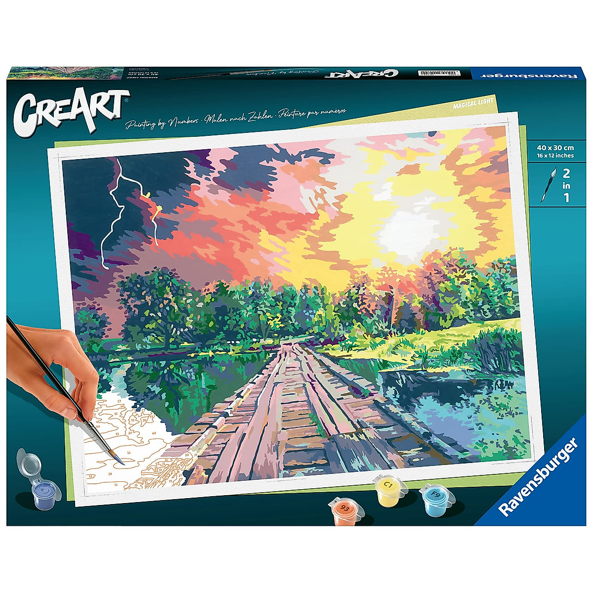 Ravensburger CreArt Magical Light Paint by Numbers Kit for Adults - Painting Arts and Crafts for Ages 14 and Up