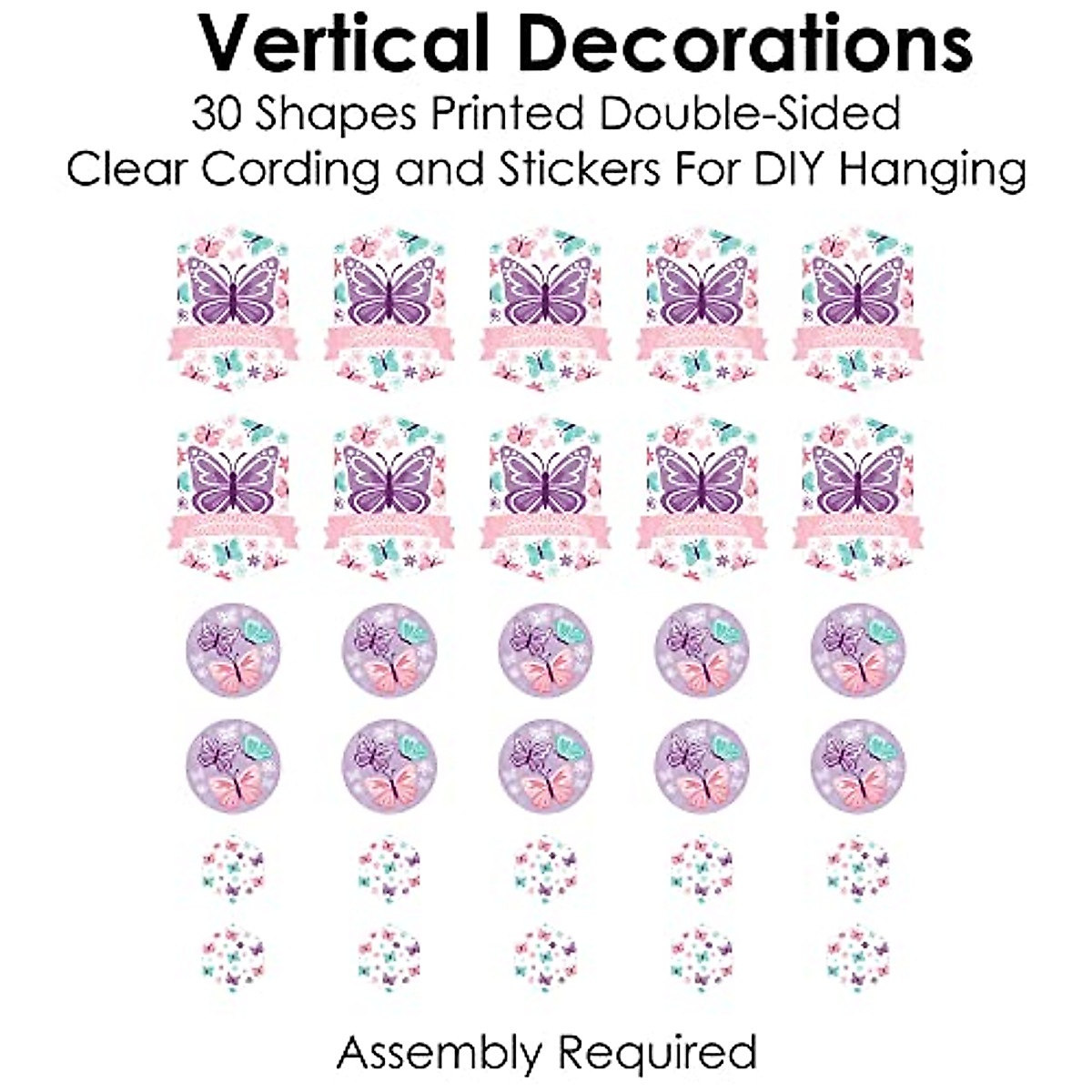 Big Dot of Happiness Beautiful Butterfly - Floral Baby Shower or Birthday DIY Dangler Backdrop - Hanging Vertical Decorations - 30 Pieces