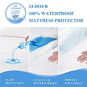 Twin XL Premium Waterproof Mattress Protector, Soft Breathable College Dorm Mattress Pad Cover, Noiseless Waterproof Bed Cover - Stretch to 21" Fitted Deep Pocket Mattress Protection Cover