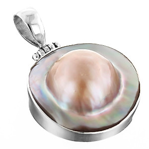 South Pacific Mabe Cultured Pearl In Shell 925 Sterling Silver Pendant, 1 1/2" p78540