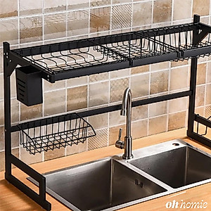 Oh Hommie Dish Drying Rack for Kitchen Counter, Dish Drainers for Kitchen Counter, Dish Rack Over Sink, Stainless Steel, Large Dish Drying Rack
