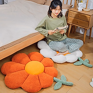 vctops Flower Shaped Seat Pads Fuzzy Fluffy Chair Pad Floral Seat Cushions Girls Chair Cushions for Kids Room Bedroom Living Room Office Car (Orange A, 24" Hx26 W)