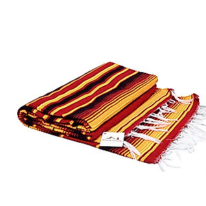 Authentic Mexican Serape Blanket - Multicolor Lightweight Handmade Mexican Saltillo Blanket / Classic Mexican Style Falsa, Stripe Pattern, Throw, Beach Blanket, Tapestry, or Yoga Blanket. Orange Red