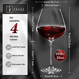 OitiO Red Wine Glasses Set of 4, 20 oz Crystal Wine Glasses Large, Long Stem White Wine Glasses Modern with Wine Stopper, Premium Gift Set for Wedding Anniversary Birthday Christmas Women Men
