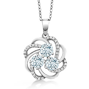 Gem Stone King 925 Sterling Silver Sky Blue Aquamarine Pendant Necklace For Women (1.82 Cttw, Gemstone Birthstone, Round 5MM, with 18 Inch Silver Chain)