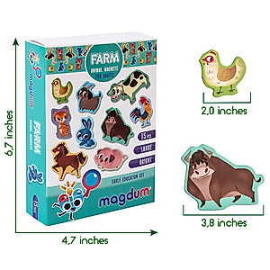 MAGDUM FARM animal magnets -real LARGE fridge magnets for toddlers- Magnetic EDUcational toys baby 3 year old baby LEARNing magnets for kids- Speech development toys - Kid magnets for Magnetic THEATRE