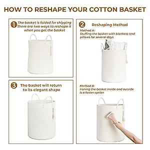 Goodpick White Laundry Basket with Handles, Tall Woven Laundry Hamper for Clothes, Towels, Pillows, Toys, Decorative Blanket Basket for Living Room, Bedroom, Playroom, 16 x 20 inches