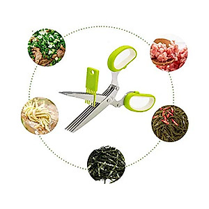 Herb Scissors Set - Kitchen Chopping Shears Multipurpose Herb Cutting Scissors with Stainless Steel 5 Blades and Cover, Cleaning Comb, Green Onion Cutter, Vegetable Peeler Kitchen Gadgets