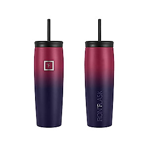 IRON °FLASK Nomad Tumbler - 24 Oz, 2 Lids (Straw/Flip), Vacuum Insulated Stainless Steel Bottle, Double Walled, Thermo Coffee Travel Mug, Water Metal Canteen (Dark Rainbow)