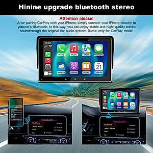 Hinine 7" HD Double Din Car Stereo with 720H Backup Camera, Portable Apple CarPlay Wireless Touch Screen Android Auto Automatic Multimedia Player with Mirror Link/Siri/Bluetooth/Navigation Screen