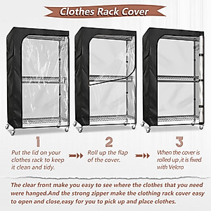 Rileytee Clothes Rack Cover,600D Heavy Duty Waterproof Clothing Racks Cover,Garment Rack Cover for Rolling Wardrobe Storage Rack with Zipper(Clear Front,45"W X 17.7"DX 80.3"H,Cover Only)