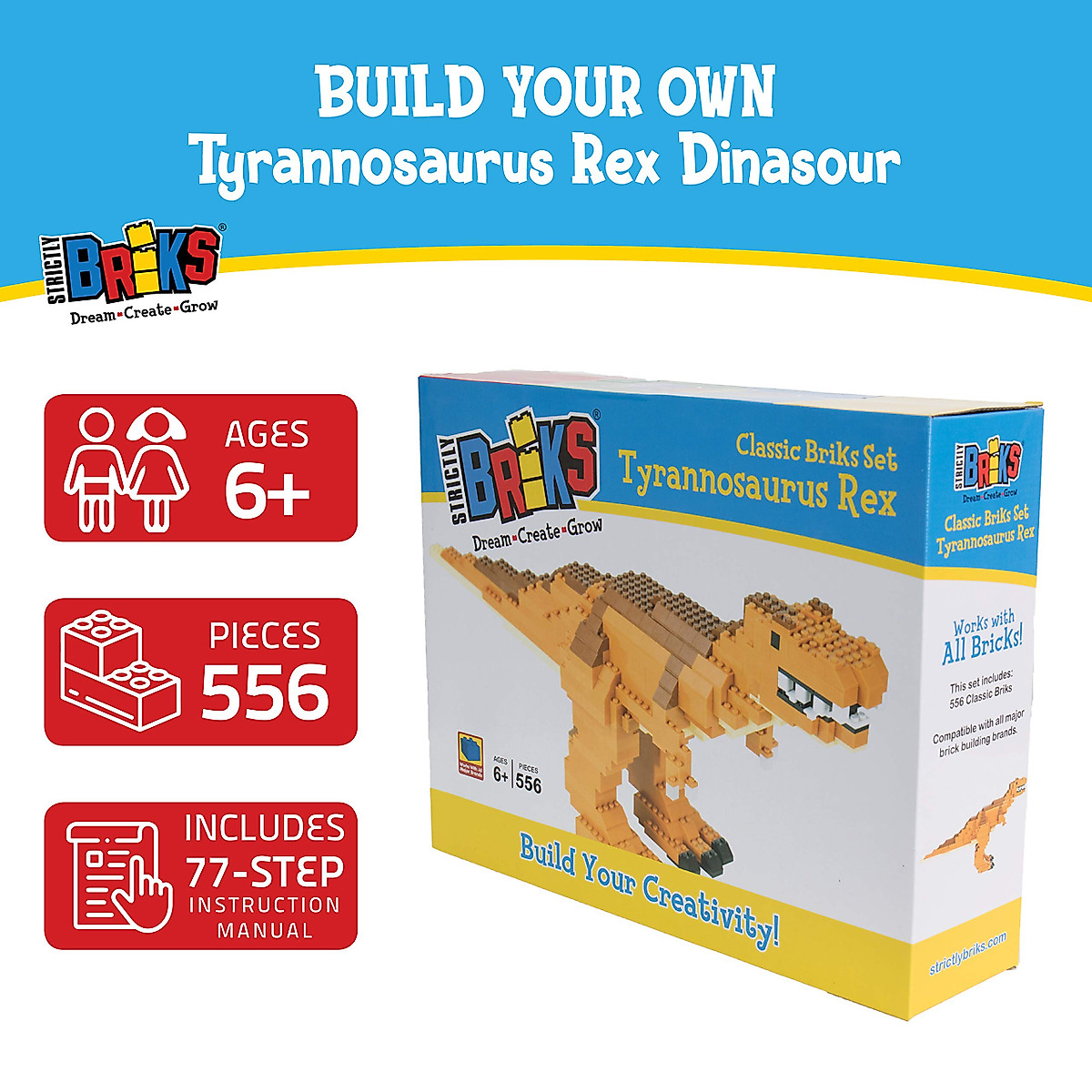 Strictly Briks Compatible with Lego Classic Bricks Dinosaur Building Set, Tyrannosaurus Rex, 556 Pieces, 100% Compatible with All Major Building Brick Brands, for Kids Ages 6+