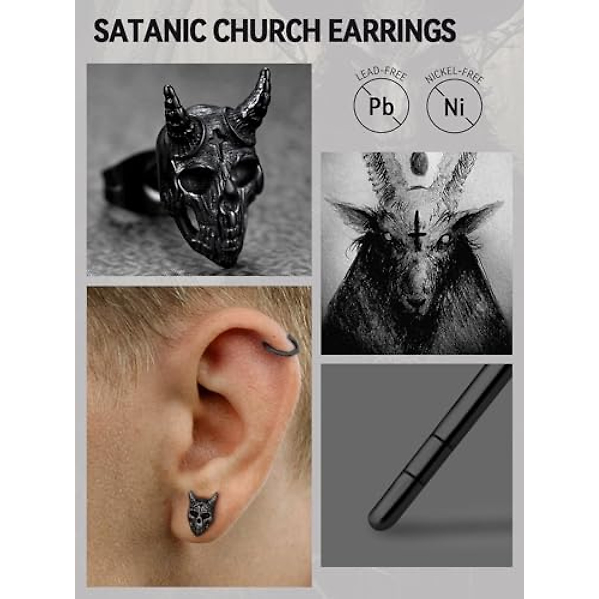 Punk Satan Stud Earrings 316L Stainless Steel Satanic Jewelry for Woman