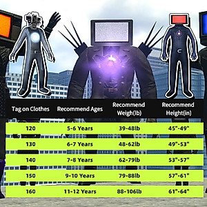 Poterloy Camera Man Costume Cosplay For Boy Cameraman Cosplay Bodysuit Tv Man Jumpsuit For Halloween with Mask 5-6 year