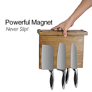 Magnetic Knife Block Wood Knives Storage Holder Double Side Magnet Magnetic Knife Board (Knives Not Included) Kitchen Cutlery Block with Anti Slip Pads Space Saver Magnetic Block Organizer