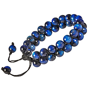 SUNYIK 8mm Round Blue Tiger's Eye Stone Adjustable Bracelet for Unisex, Double Layers Beads Macrame Friendship Bracelets, 7"-10" Strand